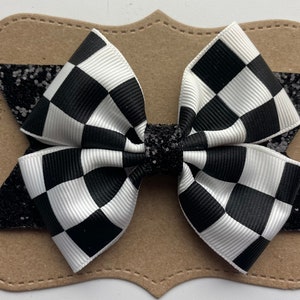 Racing Hair Bow , Checker Flag Bow , Racing Hair Bows Clip for Girls - Etsy