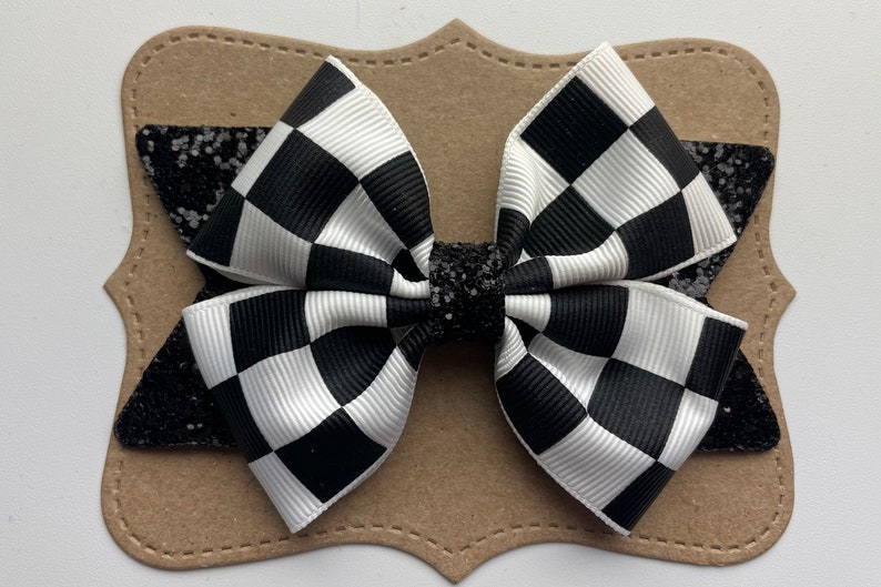 Racing Hair Bow , Checker Flag Bow , Racing Hair Bows Clip for Girls - Etsy