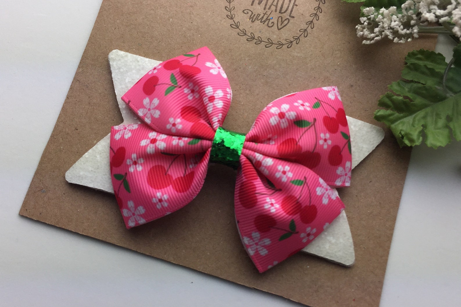Cherry Hair Bow Clip Pink Cherry Blossom Bow Cute Cherry - Etsy