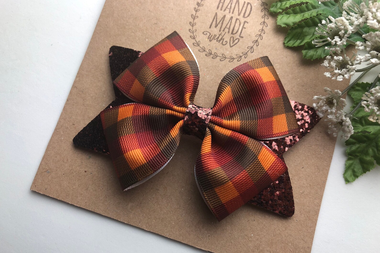 Fall Plaid Hair Bow , Thanksgiving Hair Bow , Fall Harvest Glitter 4 ...