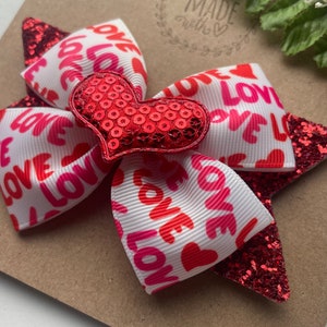 Love Valentine’s Day Hair Bow , Red Pink and White , Heart Hair Bow ...