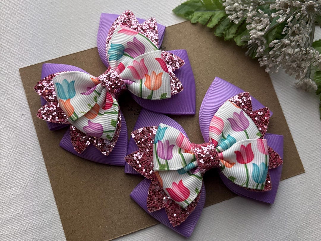 Easter Tulip Pigtail Hair Bows , Spring Pigtail Bows , Easter Hair Bows ...