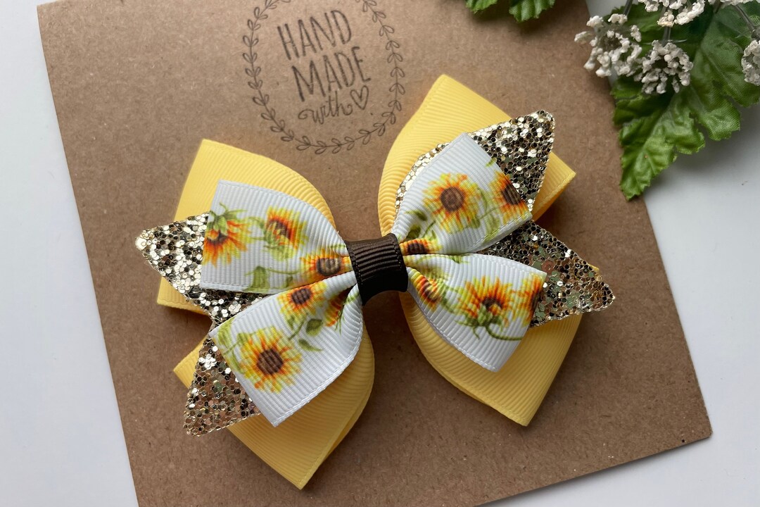 Sunflower Hair Bow , Medium Gold Sunflower Bow , Cute Summer Hair Bow ...