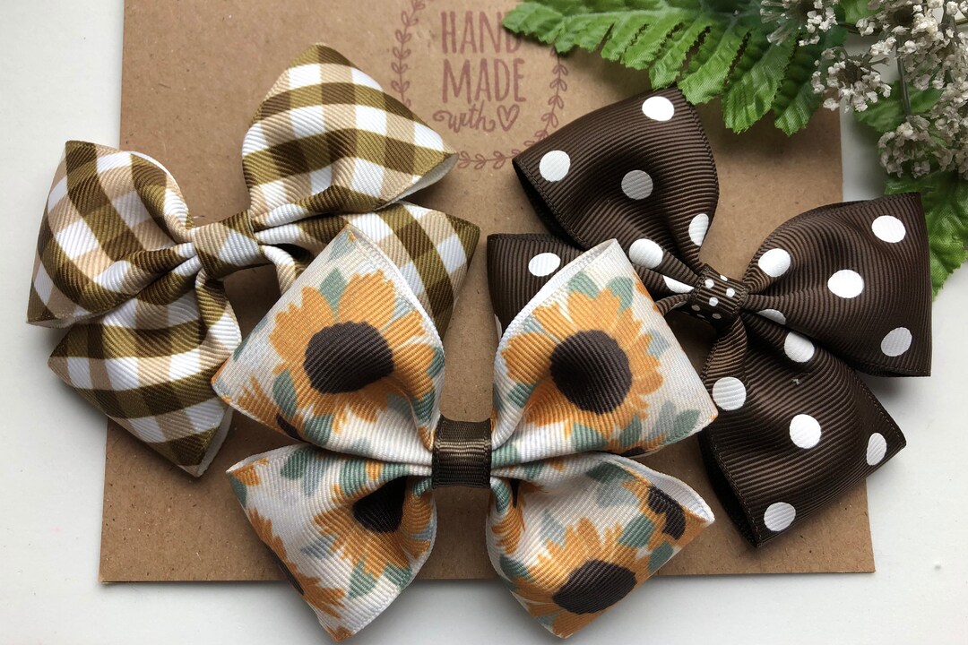 Sunflower Hair Bow Set , Set of 3 , 3” or 4” Inch Flower Hair Bows ...