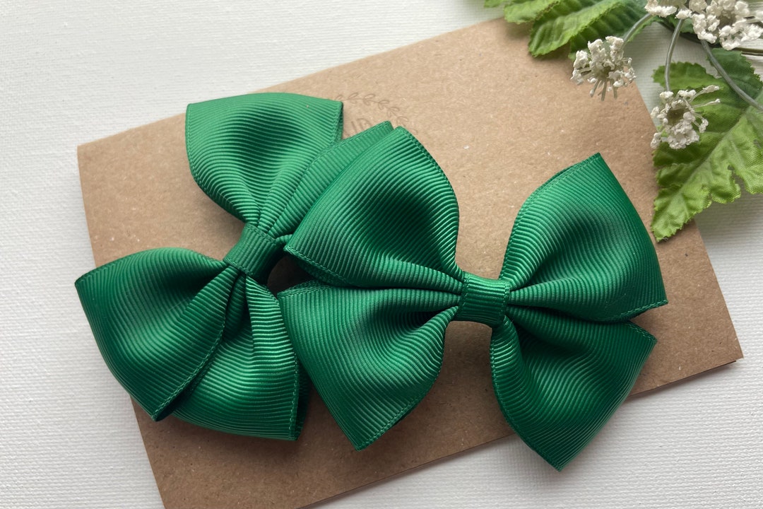 Forest Green Pigtail Hair Bows , Set of 2 3” Green Hair Bows ,christmas ...