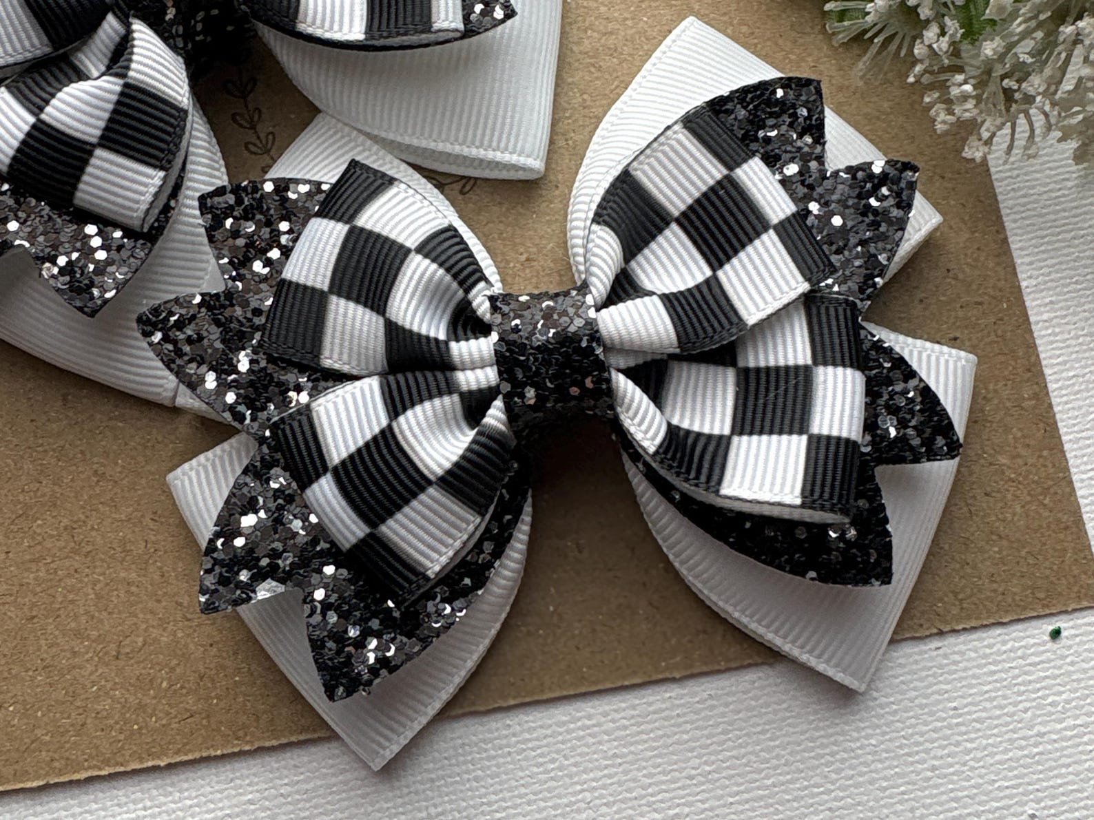 Racing Pigtail Hair Bows ,glitter Checker Flag Piggy Bows , Race Day ...