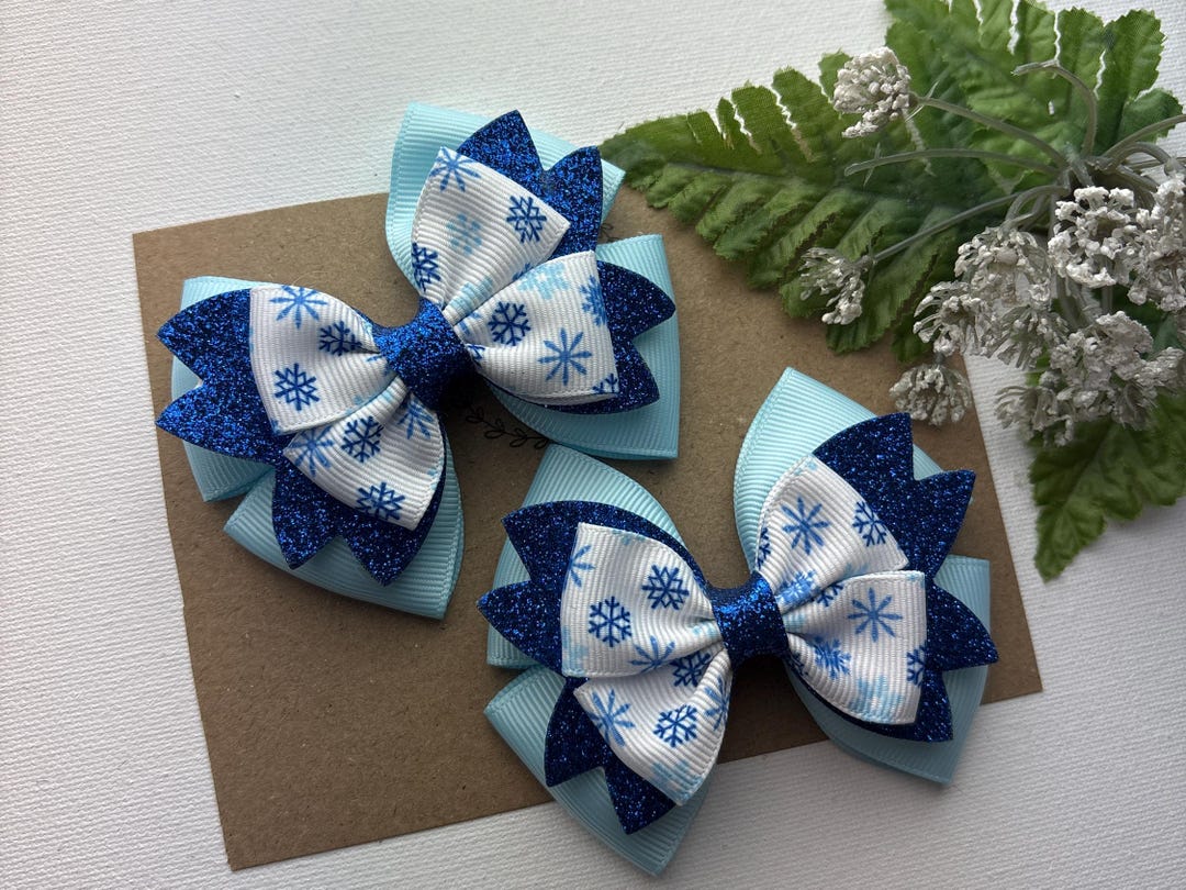 Snowflake Hair Bows , Blue Christmas Hair Bows , Christmas Bows for ...