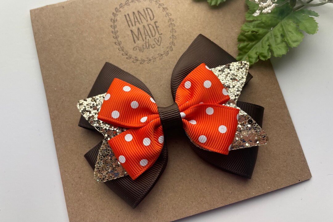 Fall Hair Bow Thanksgiving Orange Brown Gold Glitter Bow - Etsy