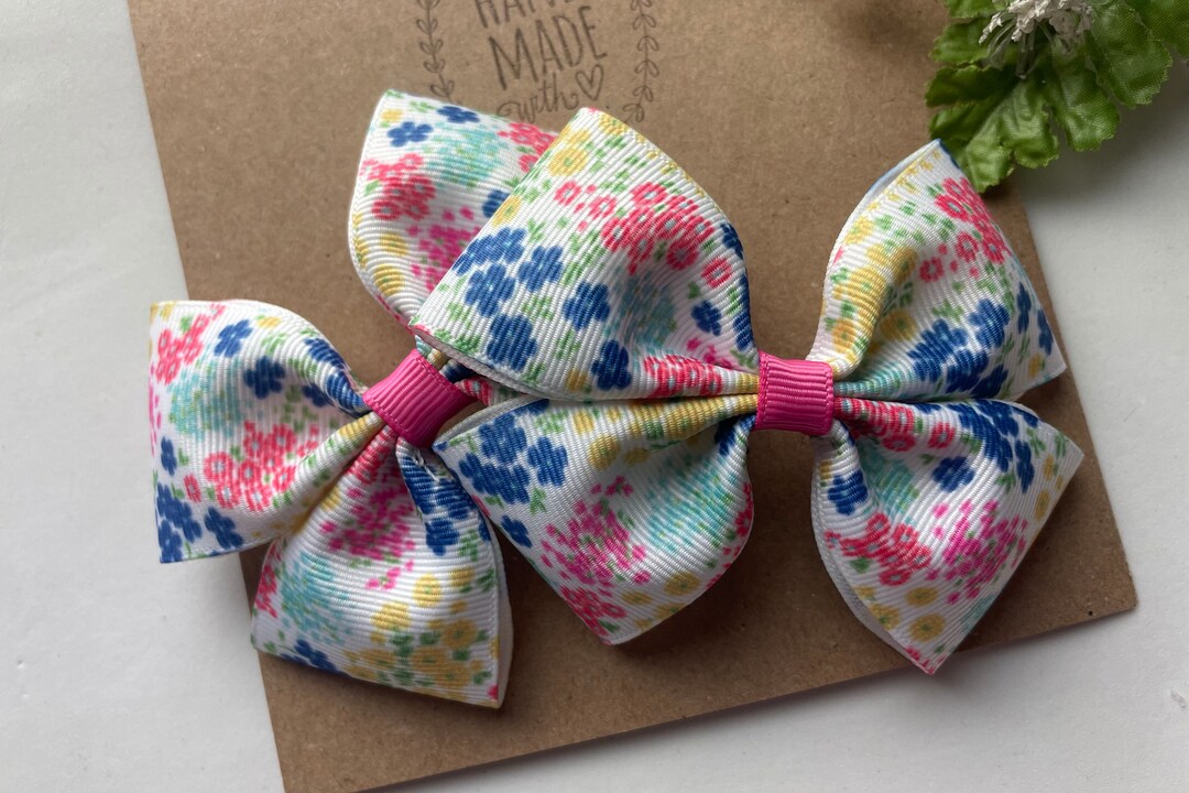 Spring Flower Pigtail Hair Bows , Set of Two Hair Bows , Spring Piggy ...