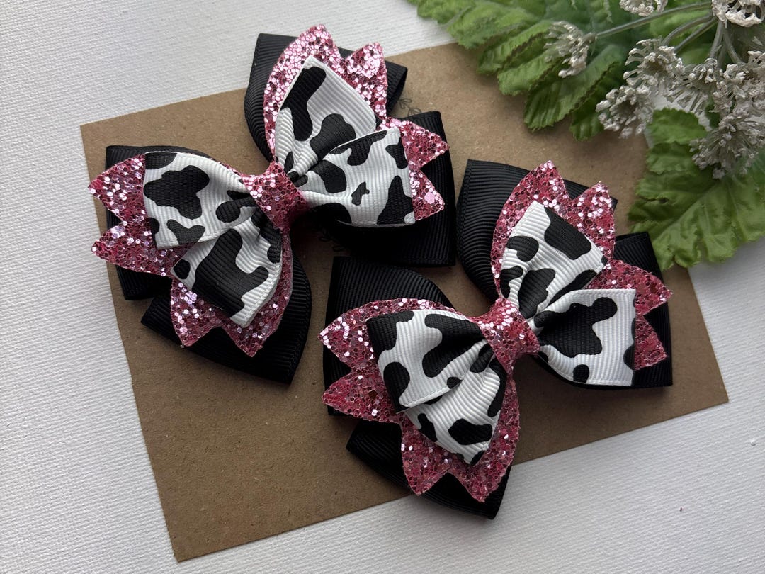Cow Pigtail Hair Bows ,glitter Cow Piggy Bows , Cowgirl Hair Bows ...