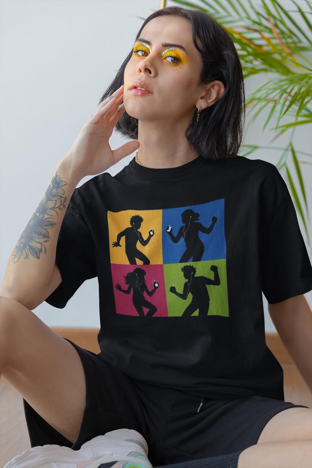 Frutiger Aero Dancing Silhouettes Pop Art T-shirt | Color Block Dance ...