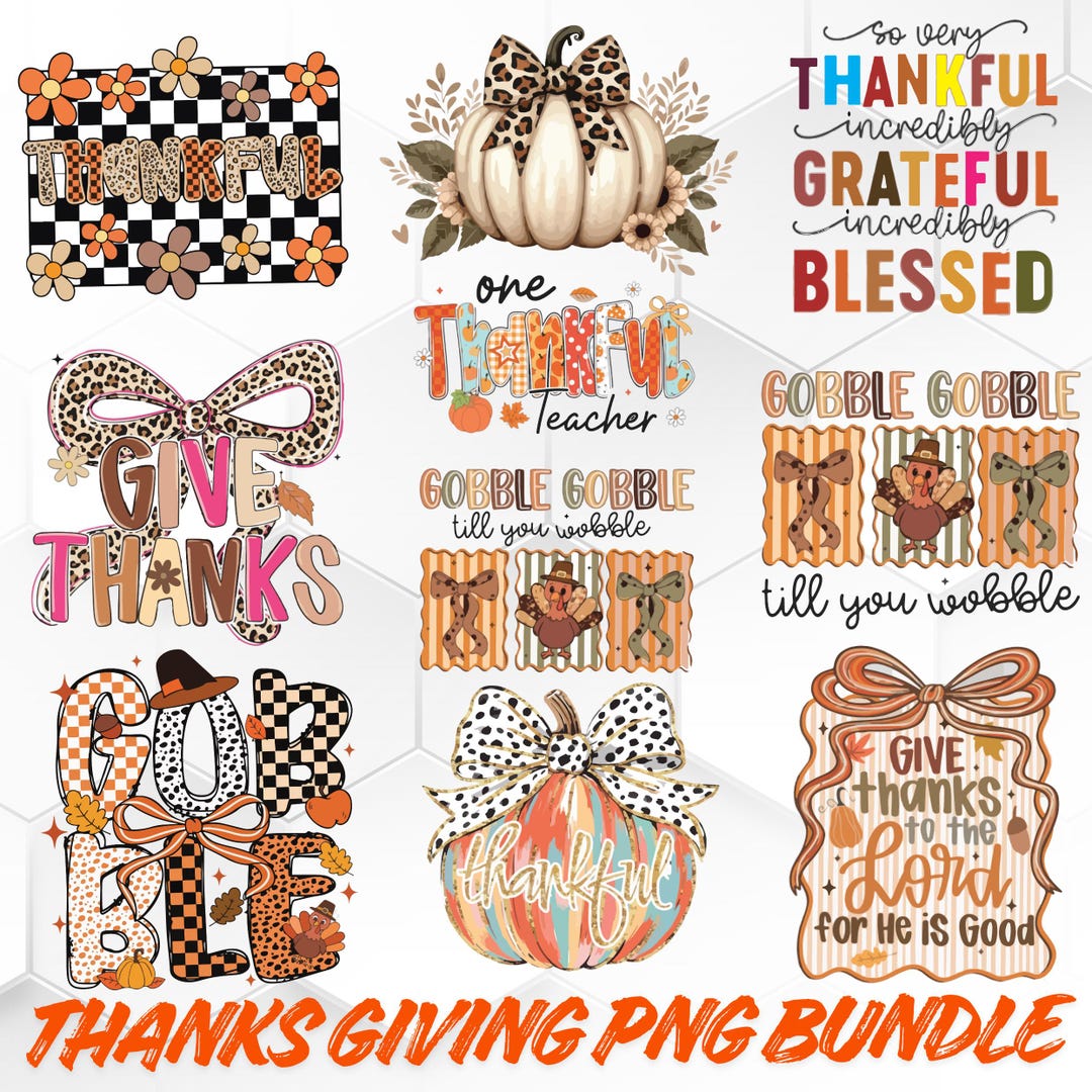 Happy Thanksgiving Clipart Bundle, Happy Turkey Day PNG, Fall Harvest ...