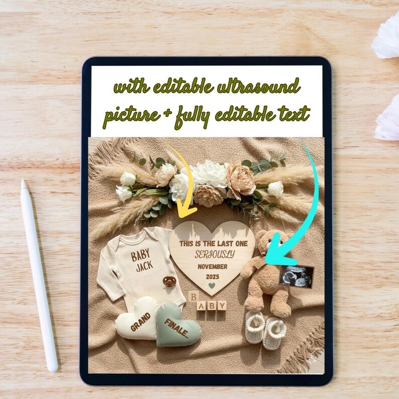 Boho Last Baby Pregnancy Announcement, Editable Template (digital ...