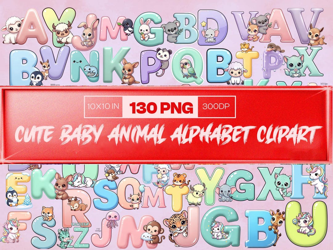 Baby Animal Alphabet Clipart | Pastel Letter PNG Set | Nursery ABC ...