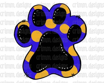 Cute Hand Drawn Paw Print Blue Yellow Sublimation Design Digital ...