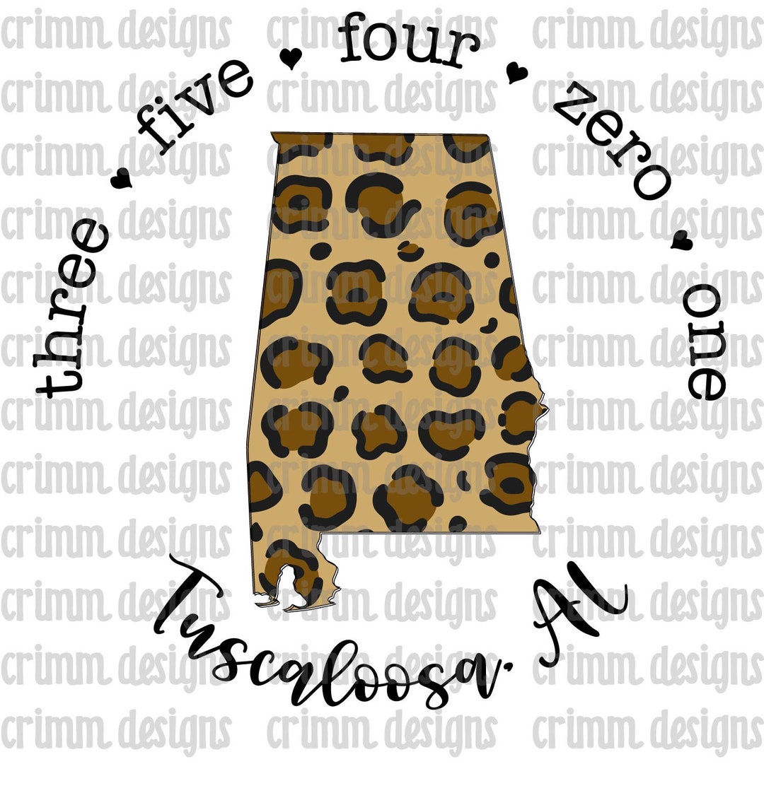 Leopard Tuscaloosa Alabama Zip Code Sublimation Design Download - Etsy