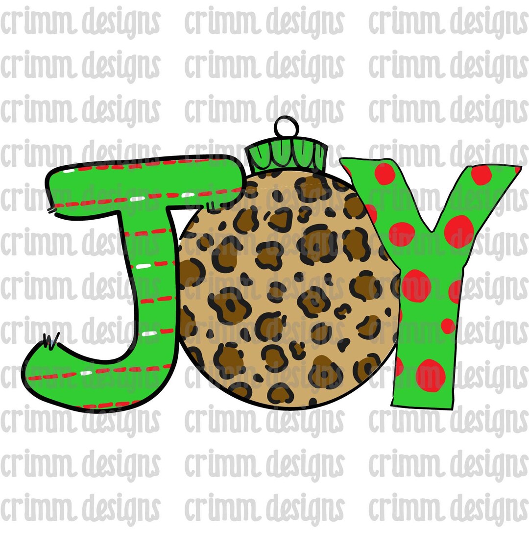 Joy Leopard Ornament Christmas Doodle Letters Sublimation Design ...
