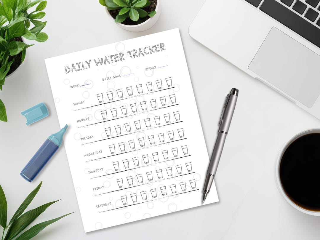 Daily Water Tracker Hydration Planner Sheet - Etsy