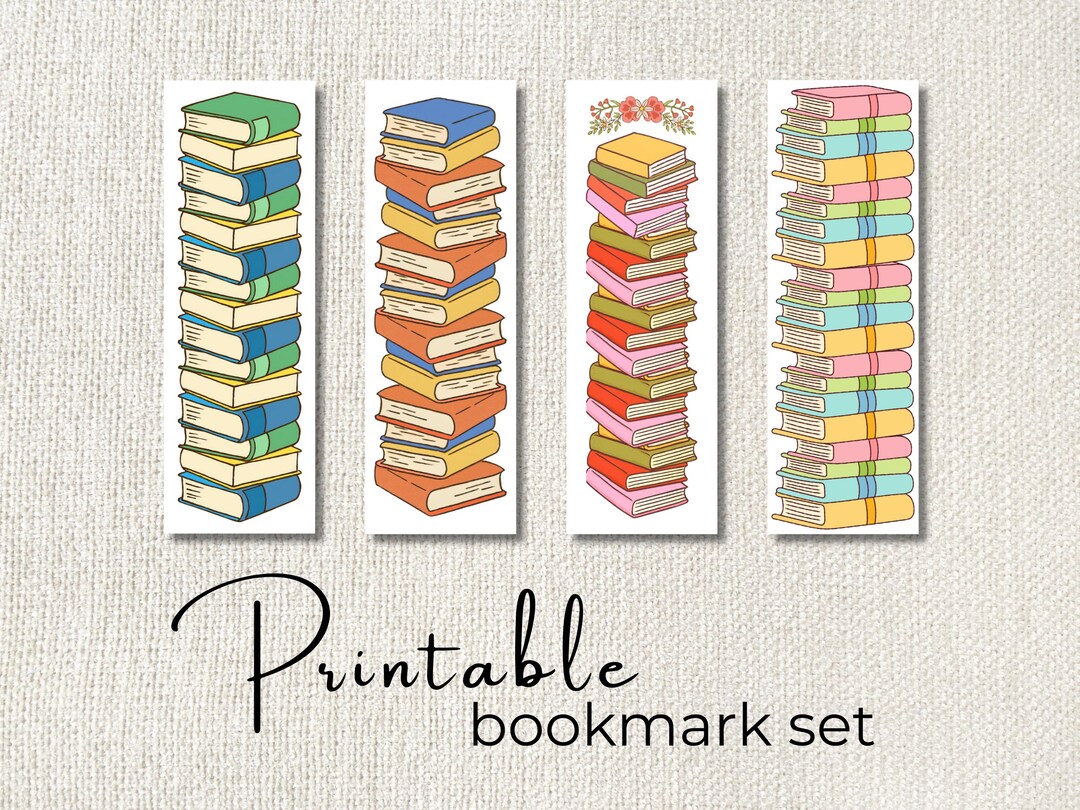 Stacked Books Bookmark Printable Set, Reading Lover Gift (PDF) - Etsy