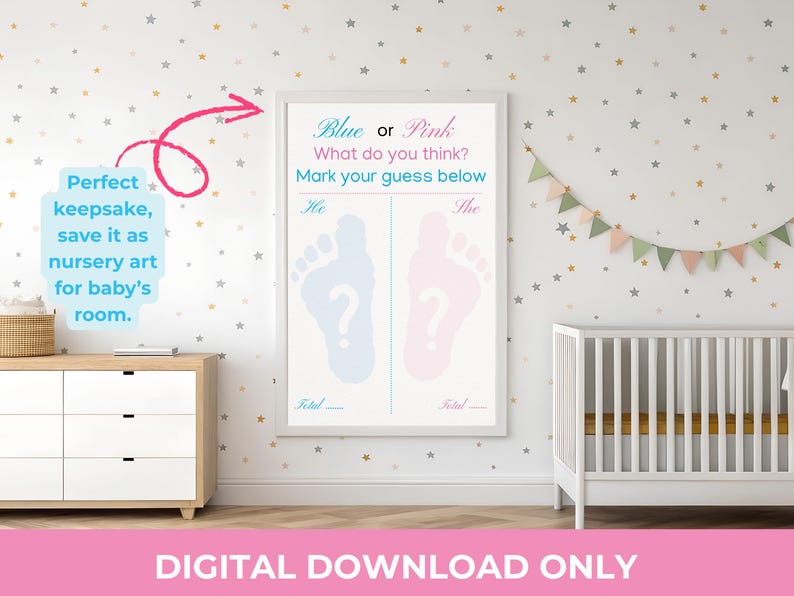 Gender Reveal Voting Chart Printable He or She Baby Prediction Sign Boy ...