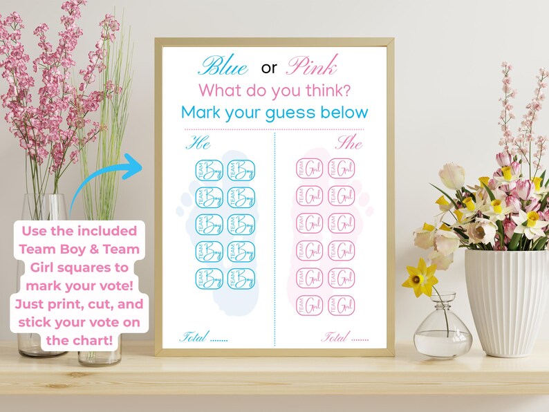Gender Reveal Voting Chart Printable He or She Baby Prediction Sign Boy ...
