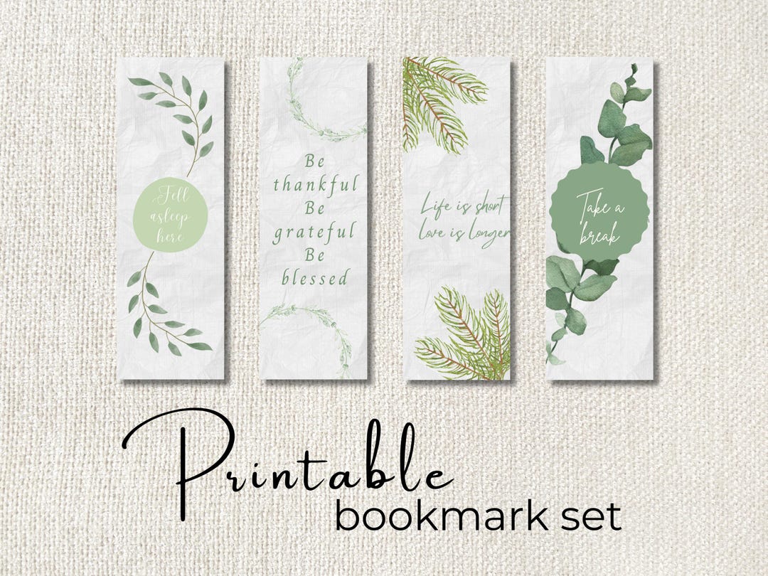 Botanical Printable Bookmark Set: Greenery Nature Quote (PDF & PNG) - Etsy