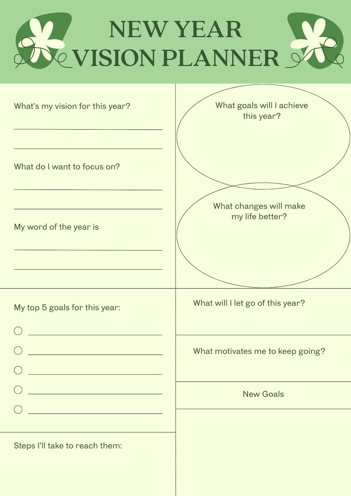 New Year Vision Planner Printable Goal Setting and Life Planning ...