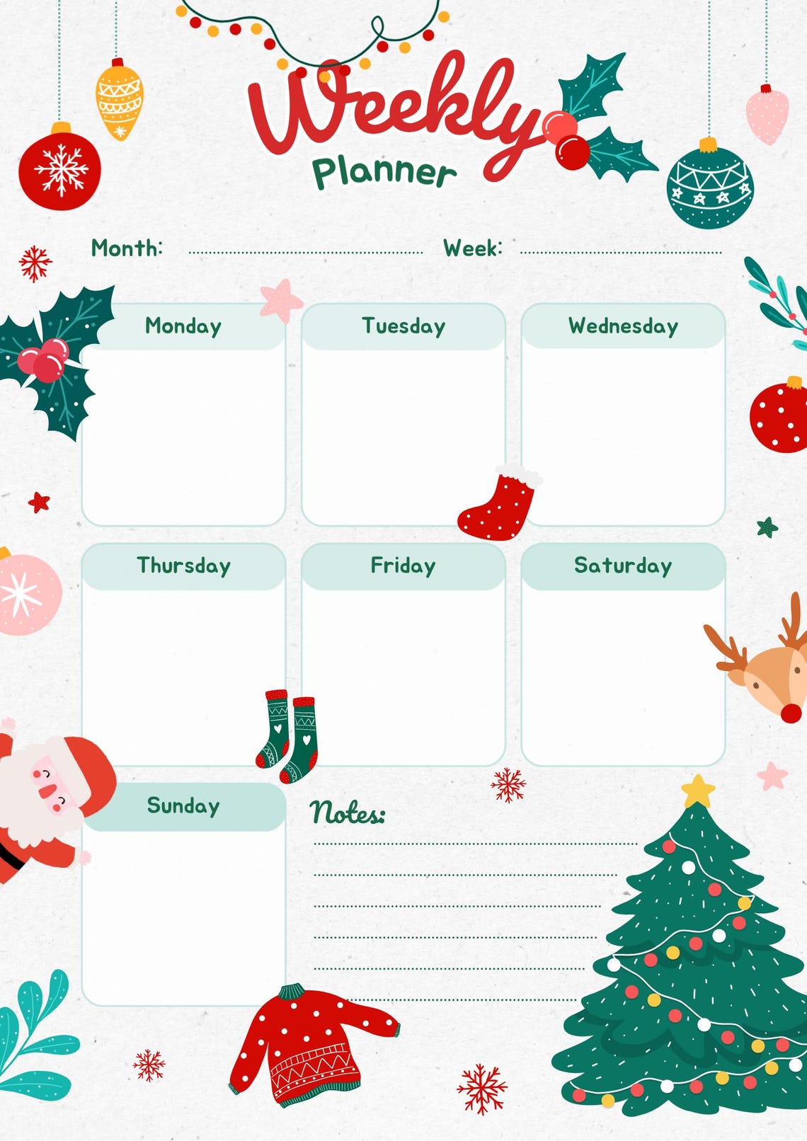 Christmas Weekly Planner Printable | Holiday Week Organizer Meal Plan ...