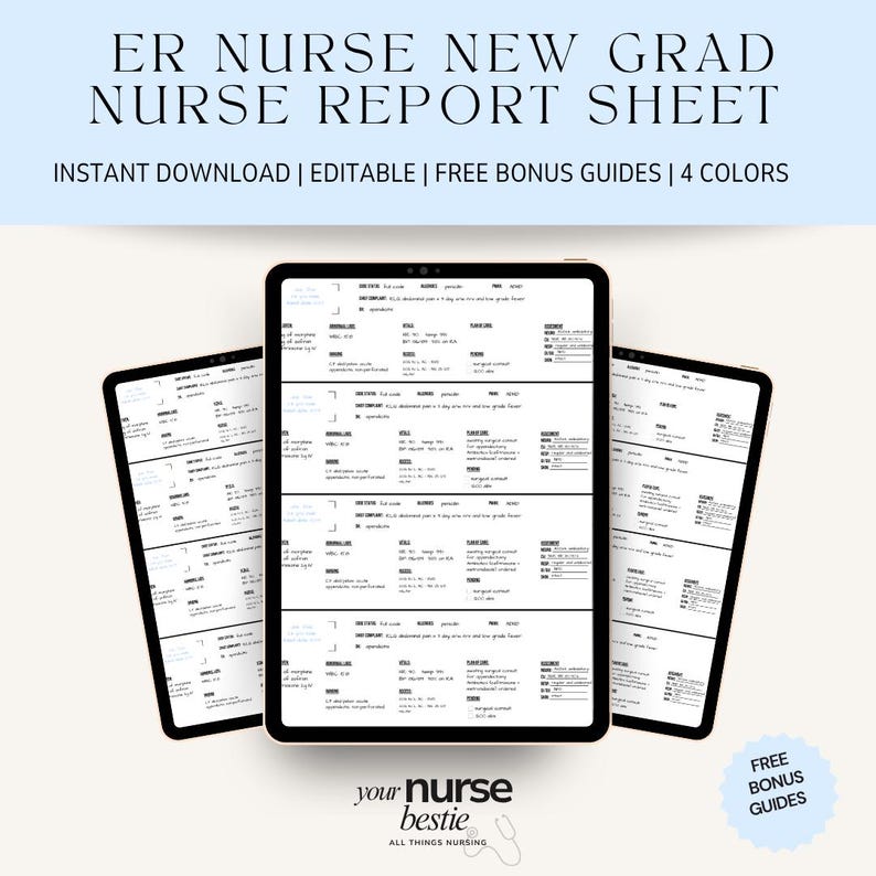 Emergency Nurse ER Nurse Report Sheet | 4-8 Patients Customizable RN ...