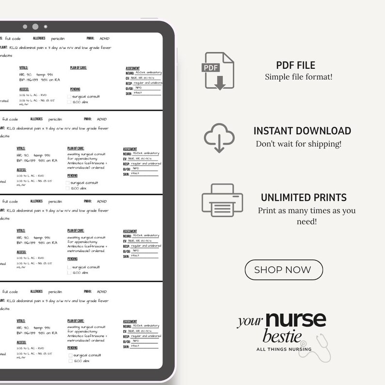 Emergency Nurse ER Nurse Report Sheet | 4-8 Patients Customizable RN ...