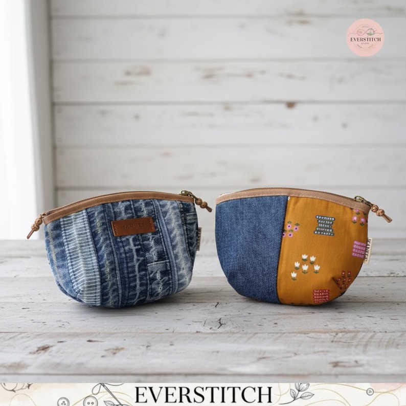 DIY Denim Mini Pouch Sewing Pattern | Upcycled Jeans Cosmetic Bag ...