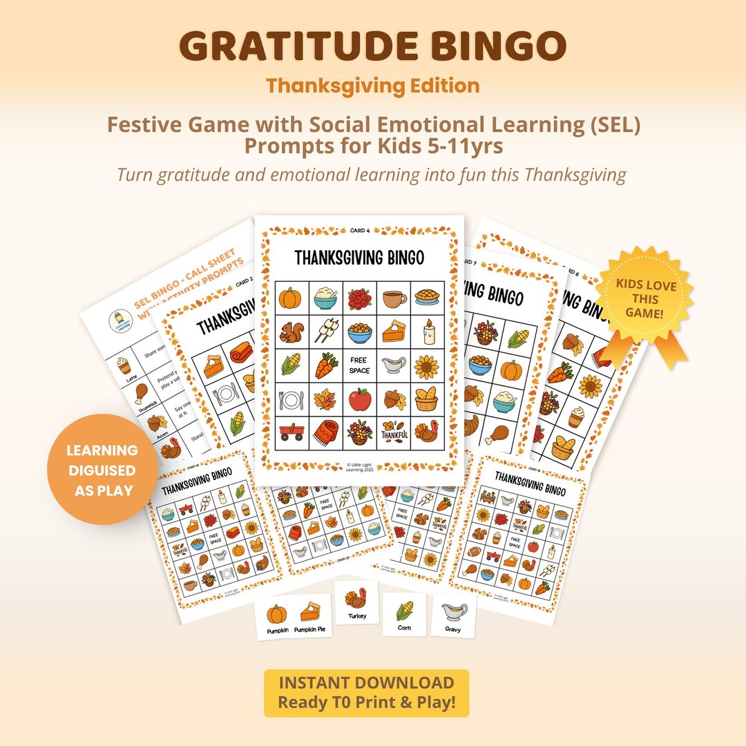 Thanksgiving Gratitude Bingo Game for Kids | SEL Activity (PDF Download ...