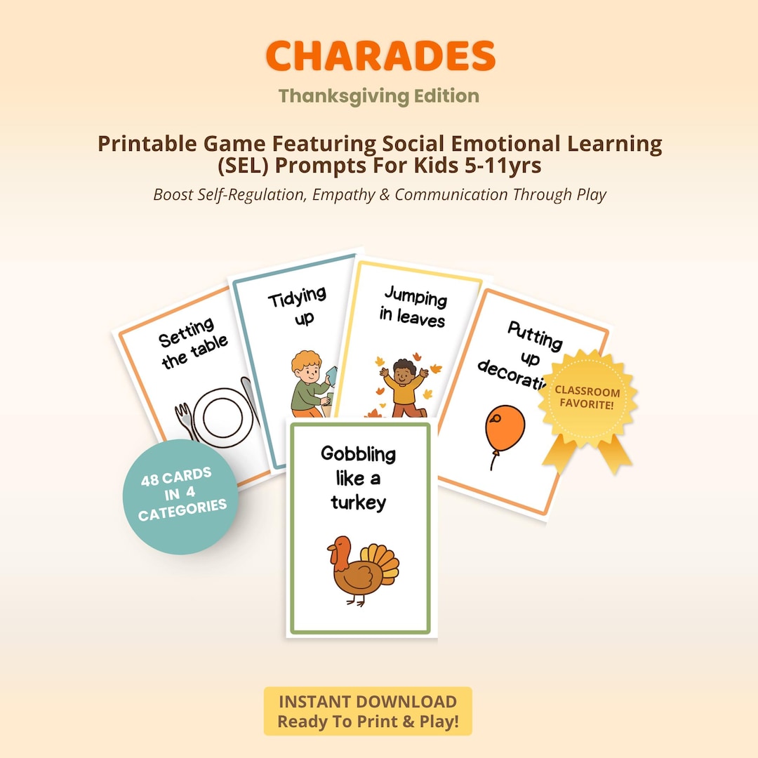 Thanksgiving Charades Game – Kids Holiday Activity (printable PDF) - Etsy