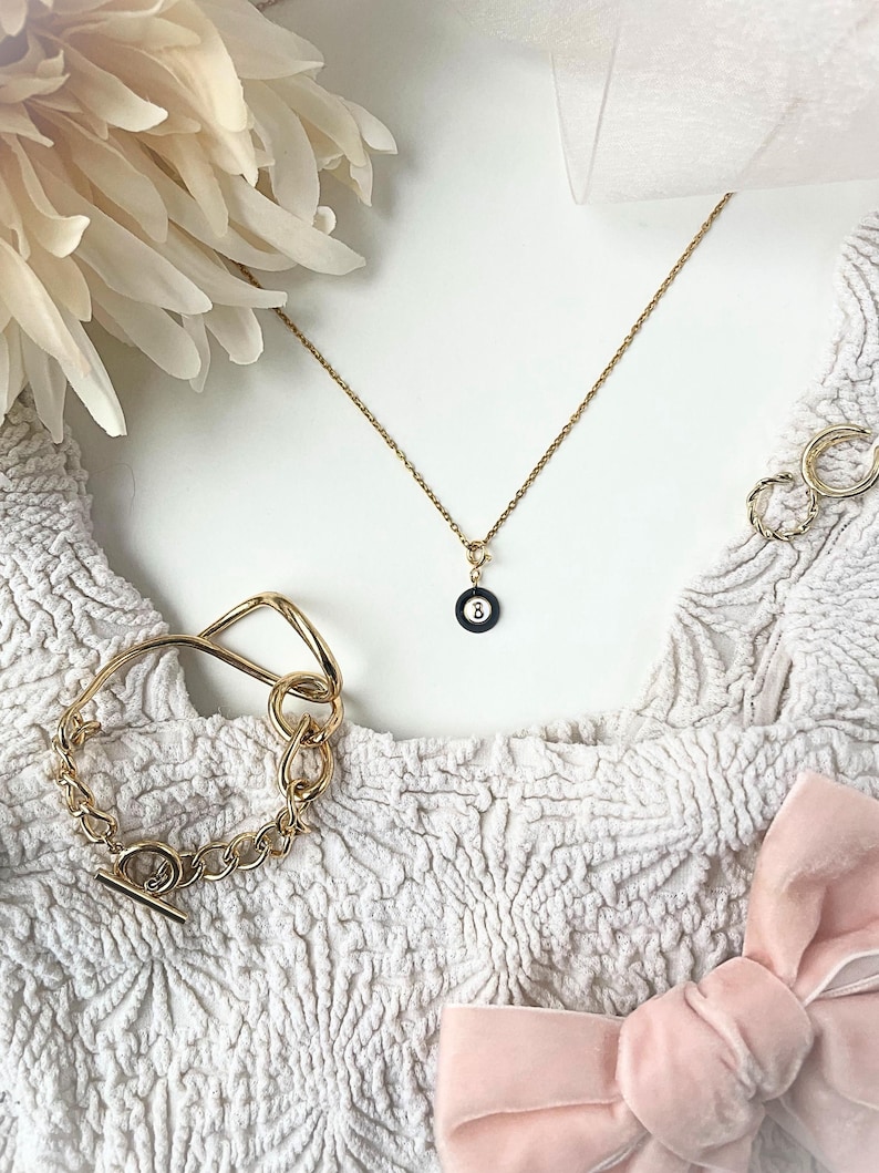 Gold 8 Ball Necklace Billiards Charm - Optional Initial & Birthstone ...