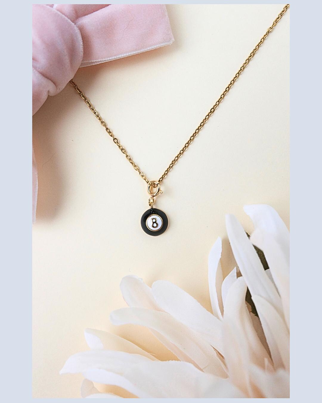 Gold 8 Ball Necklace Billiards Charm - Optional Initial & Birthstone ...