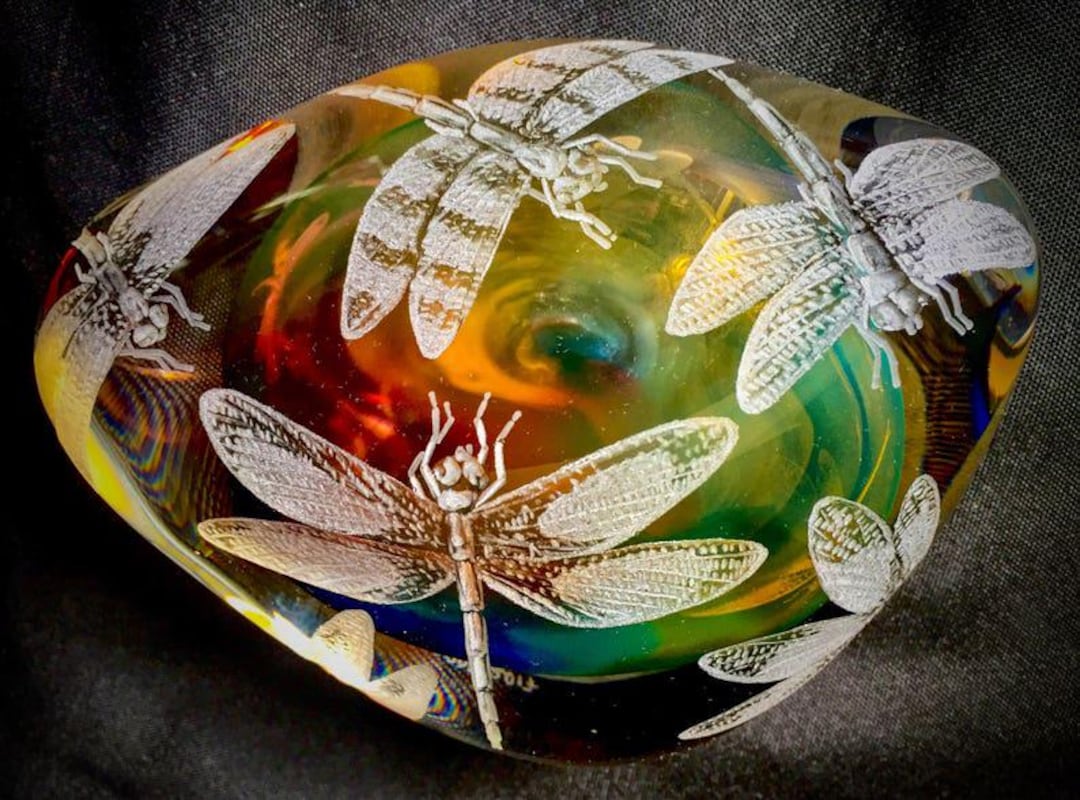Hand Engraved Paperweight Dragonflies , Office Decor, Home Decor ...