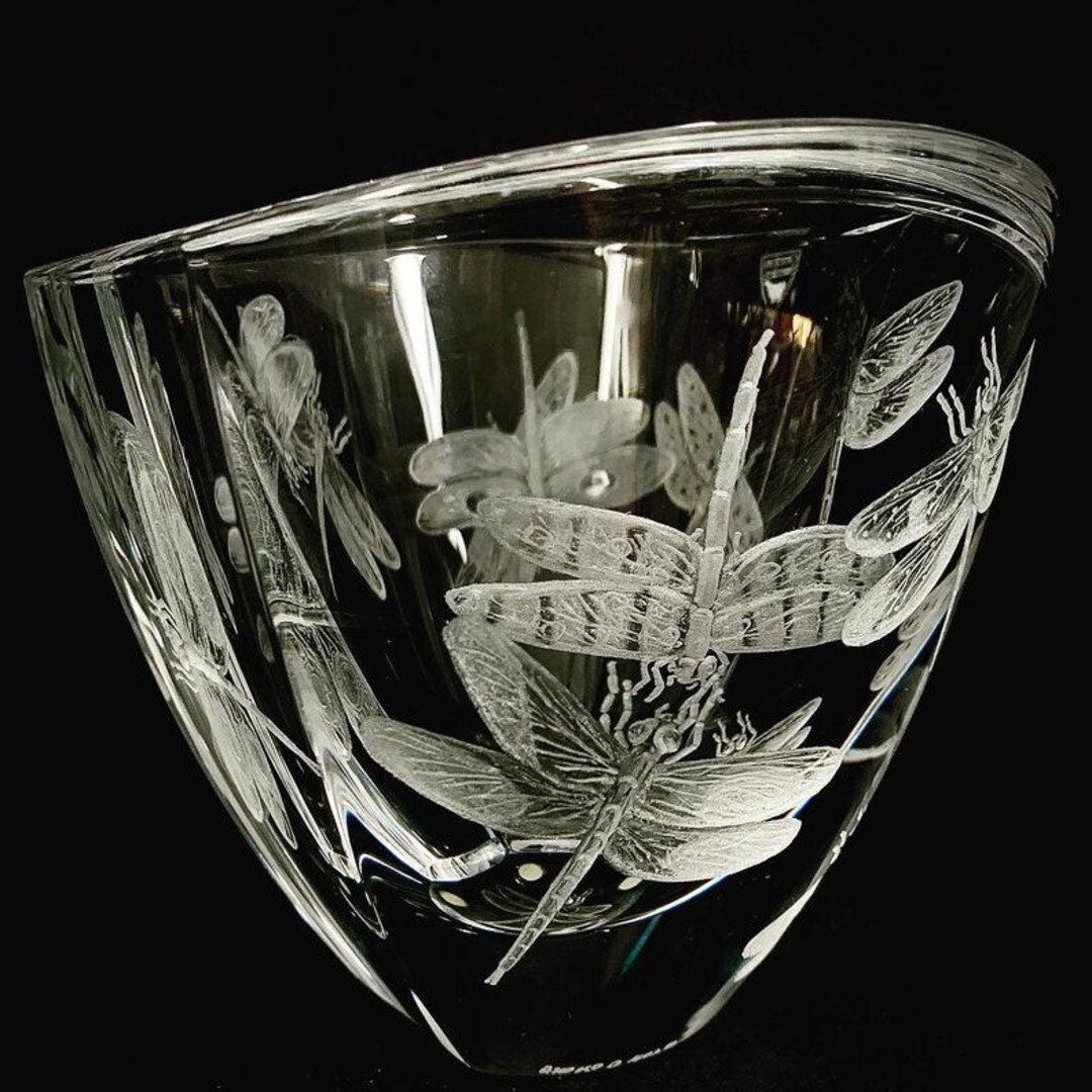 Hand Engraved Dragonfly Bowl, Crystal, Dragonflies Engraved, Center ...