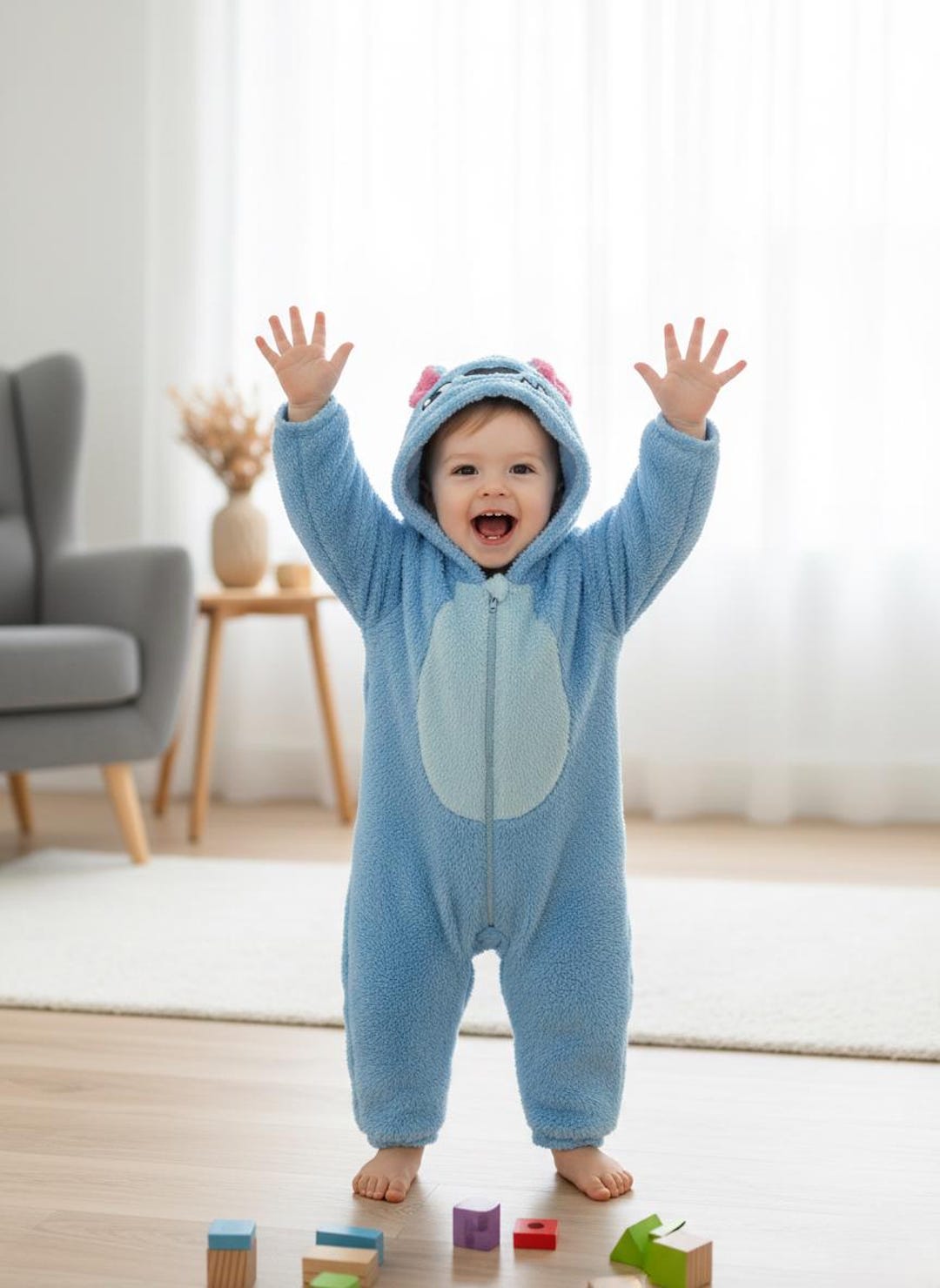 Blue Alien Plush Baby Romper | Cute Stitch Inspired Hooded Jumpsuit ...