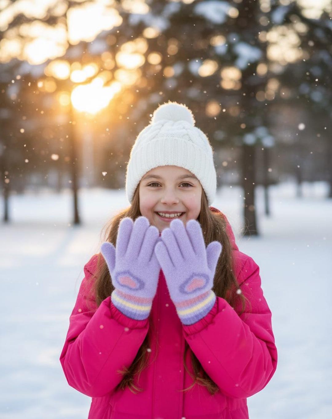 Soft Fuzzy Girls Winter Gloves | Rainbow Stripe Heart Knit Mittens ...