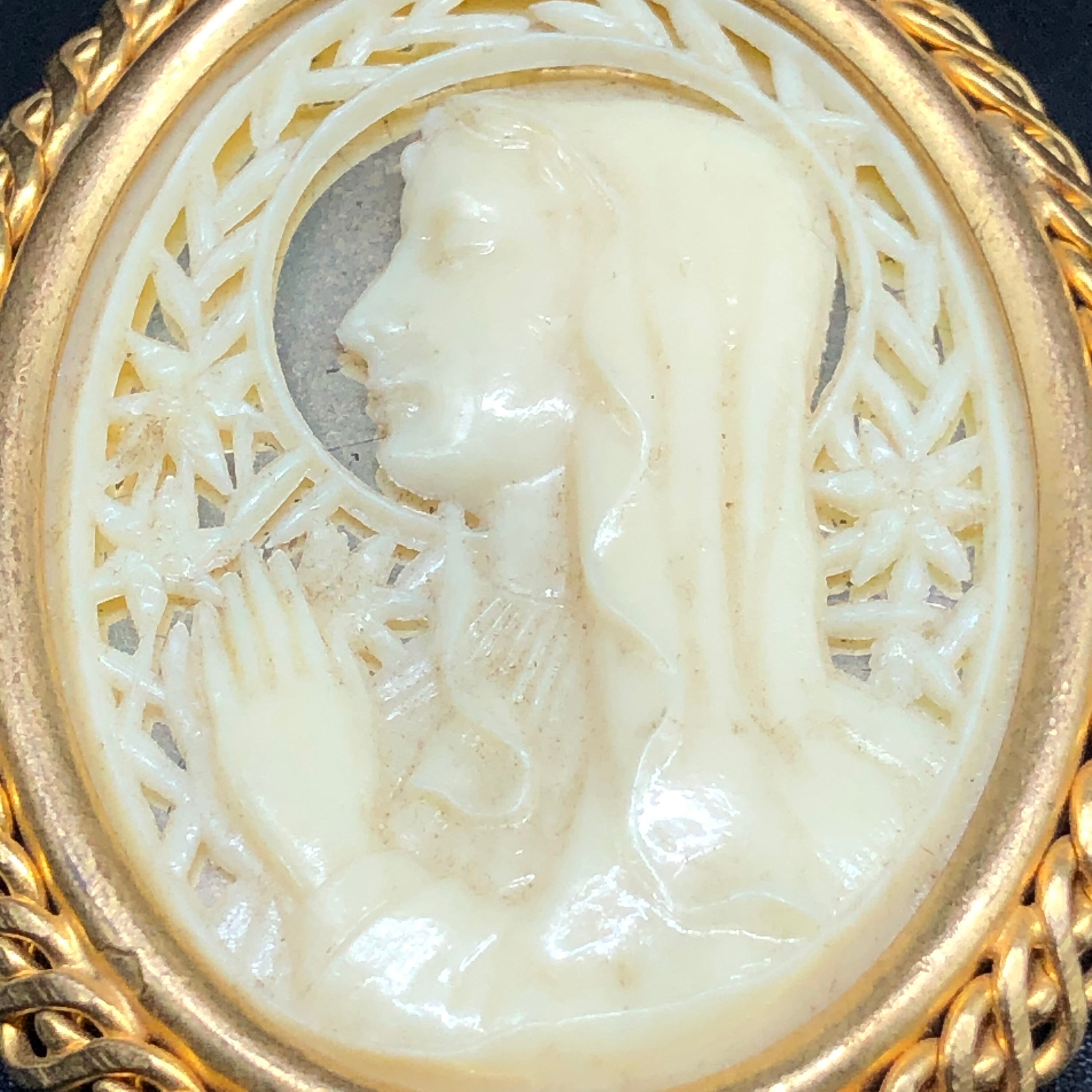 Vintage Mother Mary Cameo Cream Resin Cut Out 2 Gold Tone - Etsy