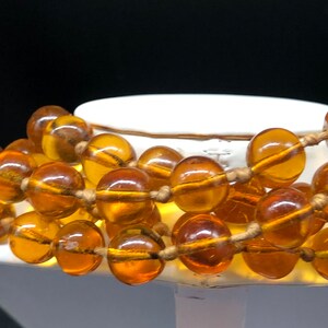 Antique Amber Glass Stranded Round Beads Long Necklace 46/heavy/knotted ...