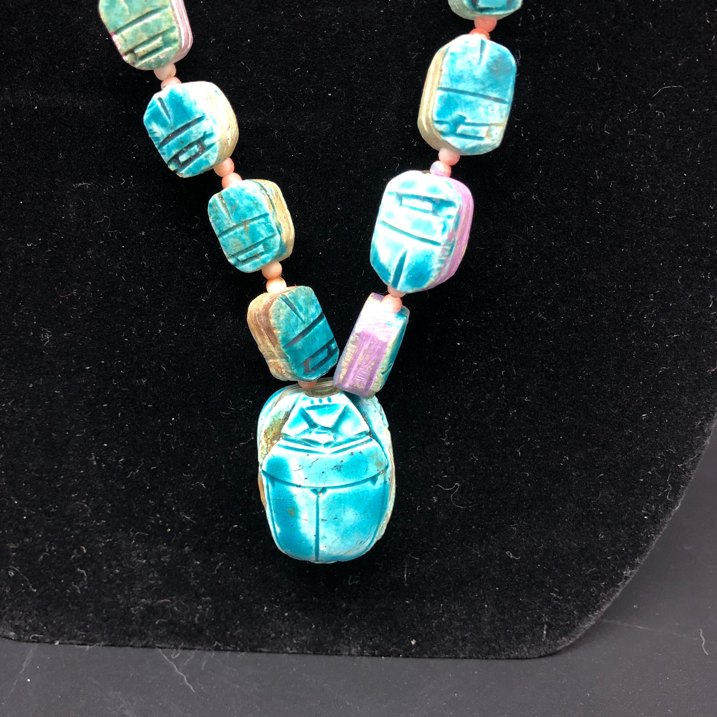 Vintage Egyptian Revival Scarab Clay Necklace Blue - Etsy