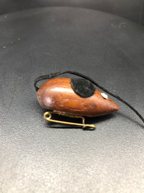 Vintage Denmark teak mouse wooden pin, rhinestone eye… - Gem