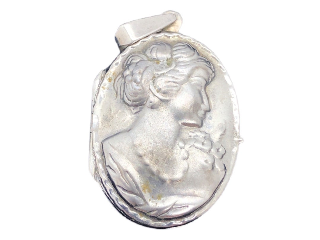 Vintage Sterling Cameo Locket Pendant, Sterling Silver, Antique Usual ...