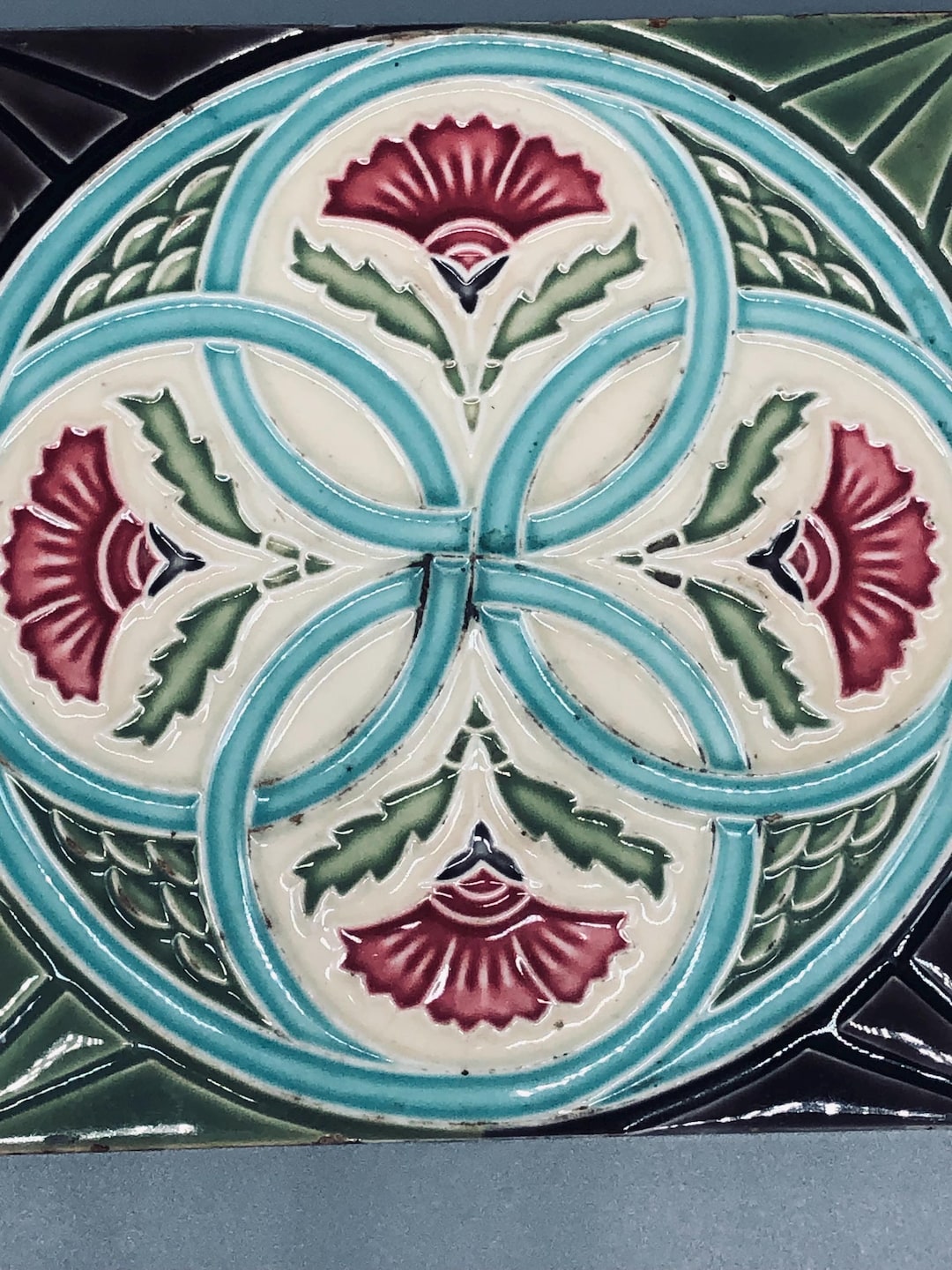 Majolica Thistle, Ceramic Art Tile, Art Nouveau Glaze 6”x6”, English ...