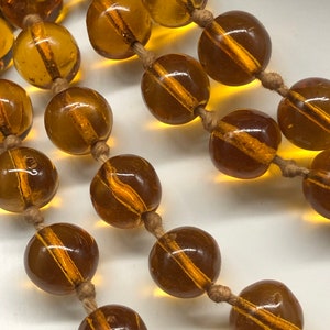 Antique Amber Glass Stranded Round Beads Long Necklace 46/heavy/knotted ...