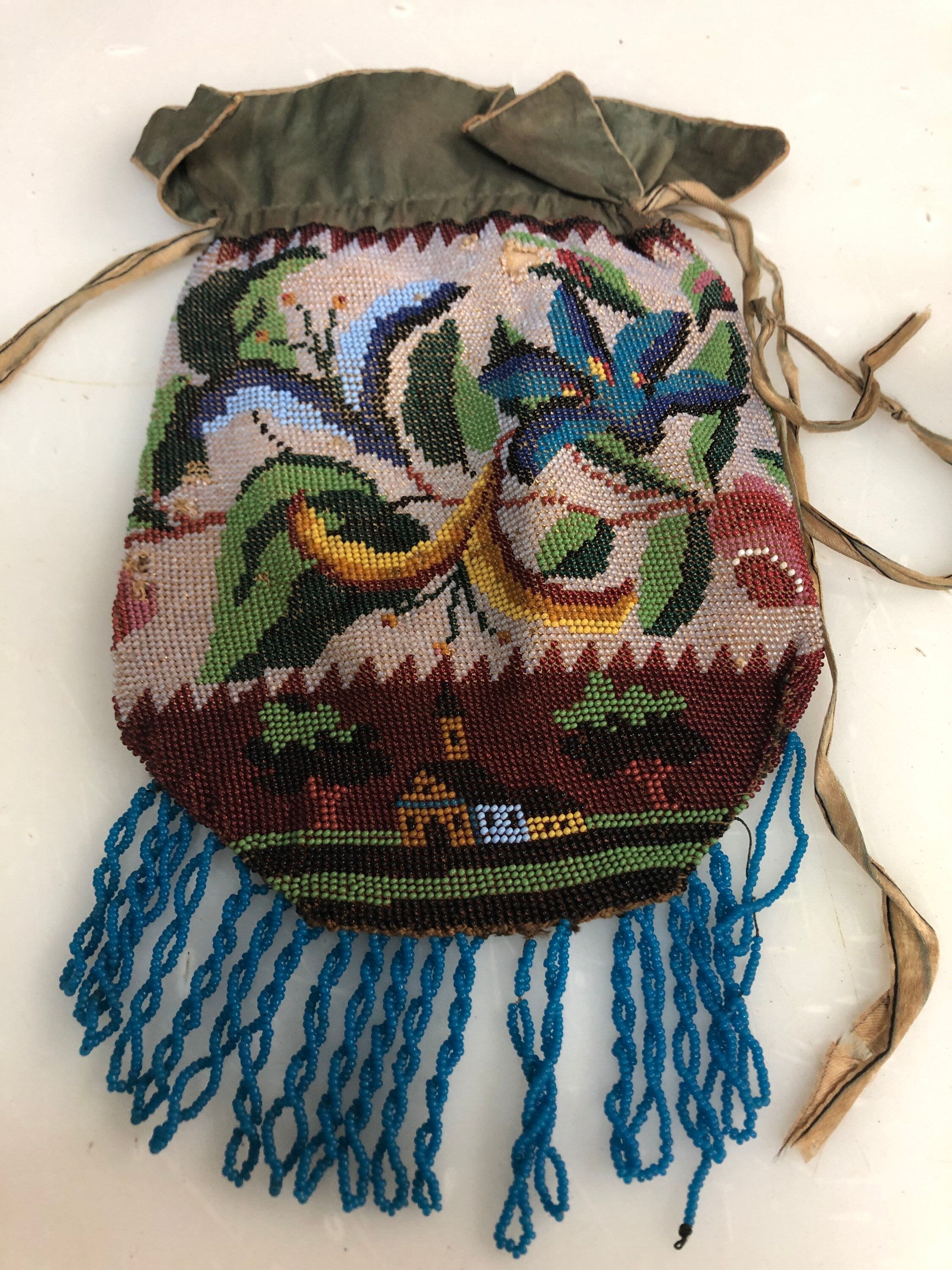 Antique Victorian 1900 String Beaded Ladies Bag, Purse, Hand Sewn ...