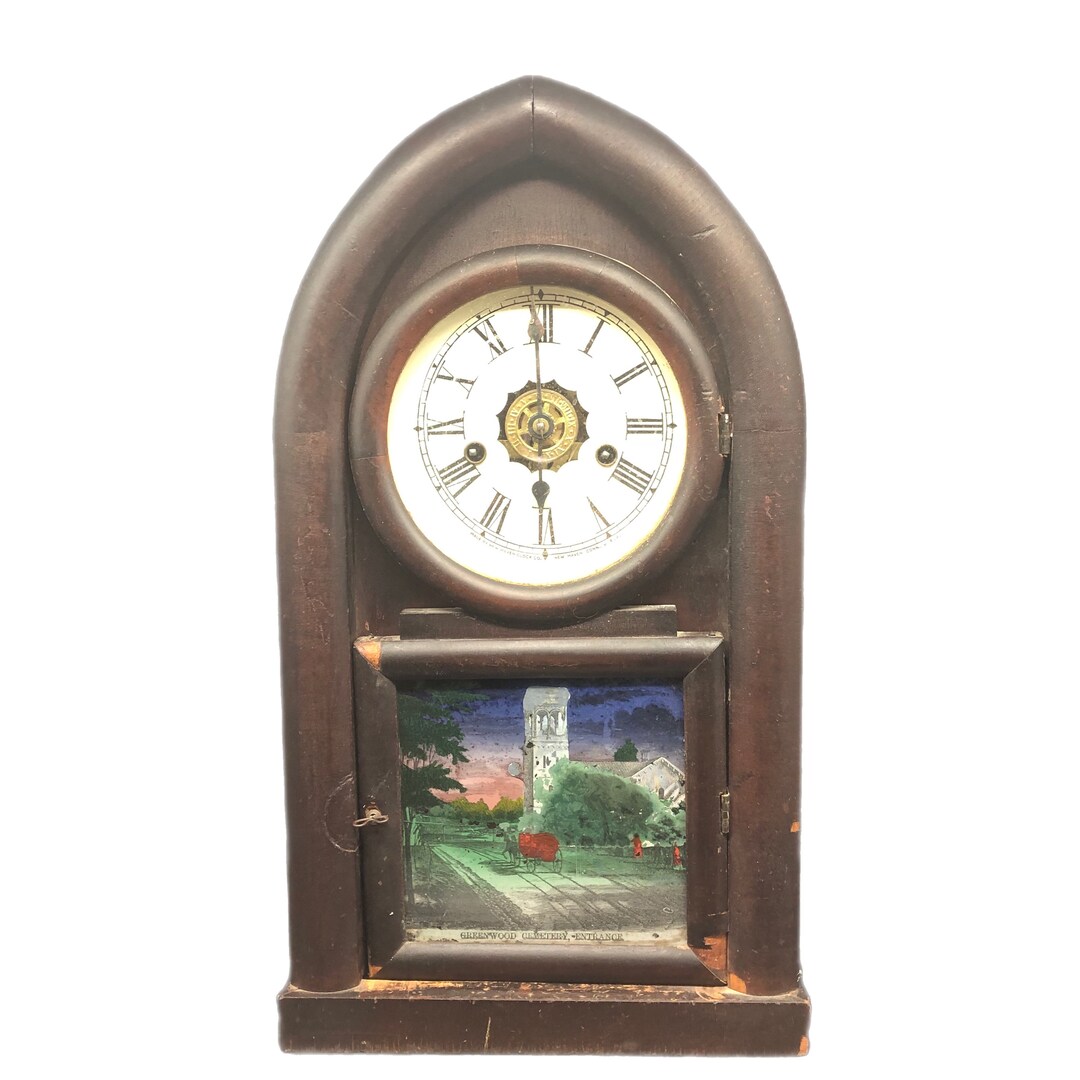 Vintage New Haven Clock Co. Beehive 8 Day Clock, Hand Painted With Key ...