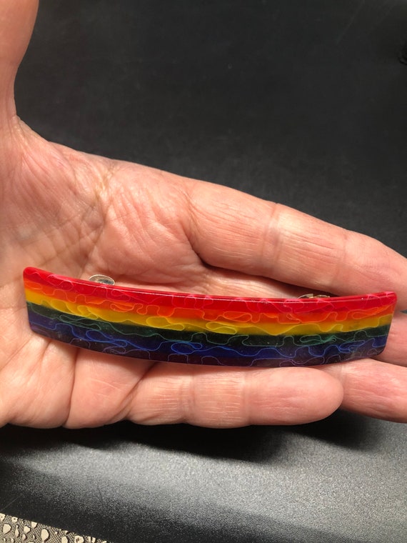 Acrylic vintage rainbow Barrette 1980, LGBTQ , Hair a… - Gem