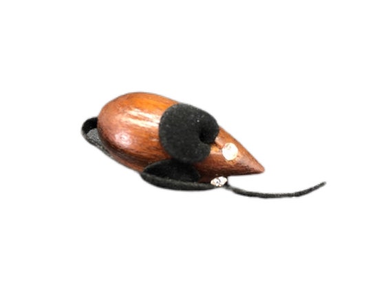 Vintage Denmark teak mouse wooden pin, rhinestone eye… - Gem